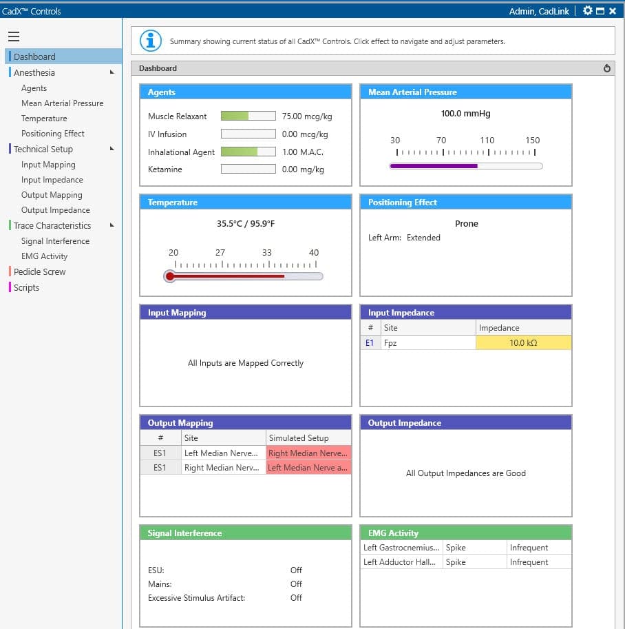 Simulate realistic IONM data with CadX surgical simulator